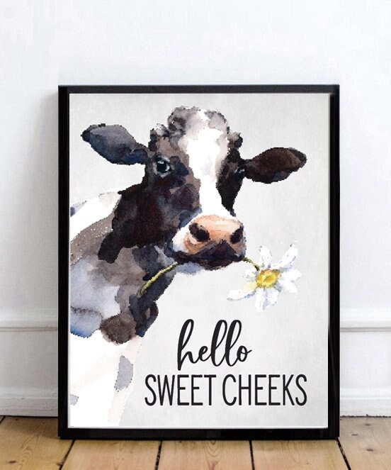 Hello Sweet Cheeks Cow Watercolor - Lettered & Lined